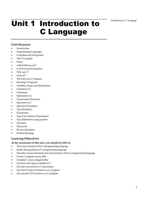 C Programming Module 2bca Introduction To C Language Unit 1