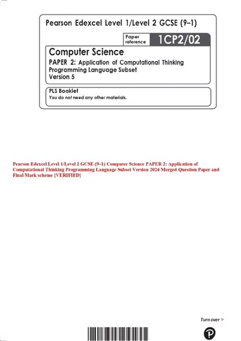 pearson edexcel level 1 level 2 gcse 9 1 computer science paper 2