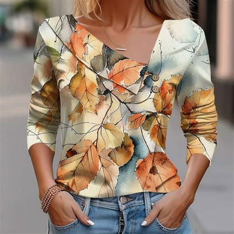 Delliss Womens Button Slanted Shoulder Collar Blouse 34 Sleeves Slim