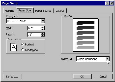 Word 2000 Using The Page Setup Dialog Box