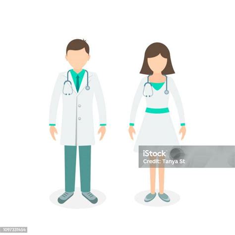 의사 젊은 전문 의사 및 간호사 전체 높이 흰색 배경에 의사 평면 일러스트의 벡터 그림 간호사에 대한 스톡 벡터 아트 및 기타 이미지 간호사 건강관리와 의술 구급대원