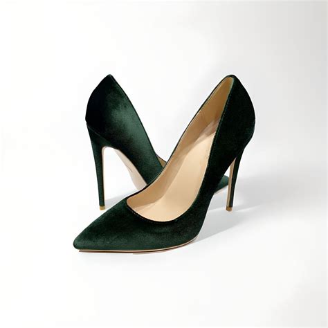 Green Velvet Stiletto Pumps 12cm Heel Highest Heels