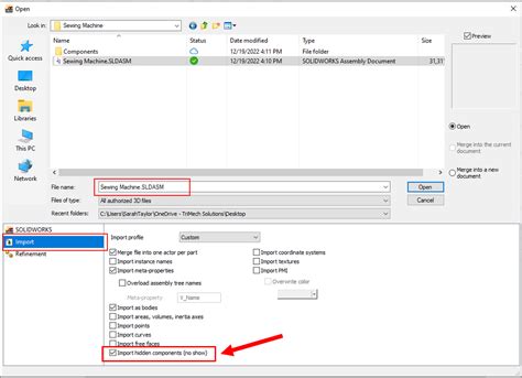 Import Hidden Components Into Solidworks Composer