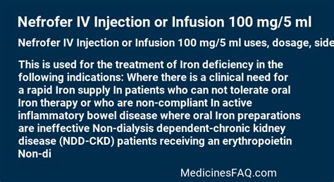 Nefrofer Iv Injection Or Infusion 100 Mg 5 Ml Uses Dosage Side Effects Food Interaction And Faq