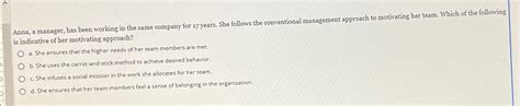 Solved Anna A Manager Has Been Working In The Same Company