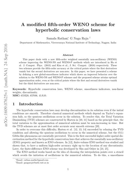 Pdf A Modified Fifth Order Weno Scheme For Hyperbolic Conservation Laws