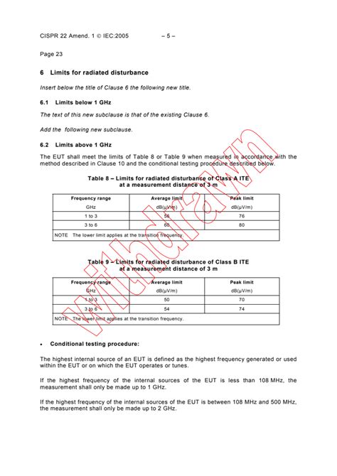 CISPR 22 2005 AMD1 2005 Amendment 1 Information Technology Equipment Radio Disturbance