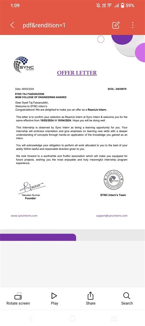 Syed Taj Faizanuddin On Linkedin Syncinterns Naveenkumar