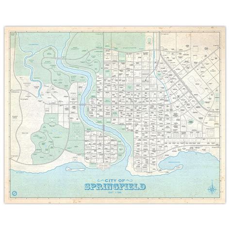 Simpsons Springfield City Vintage Plat Map 16x20 Poster