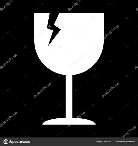 易碎的扁平图标 在黑色背景上与裂缝隔离 易碎的包装符号 标签矢量说明图库矢量图作者：© Koblizeek 387543274