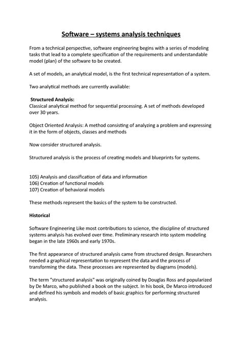 Software Systems Analysis Techniques Software Systems Analysis