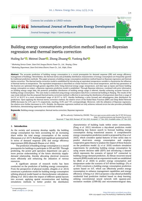 Pdf Building Energy Consumption Prediction Method Based On Bayesian Regression And Thermal