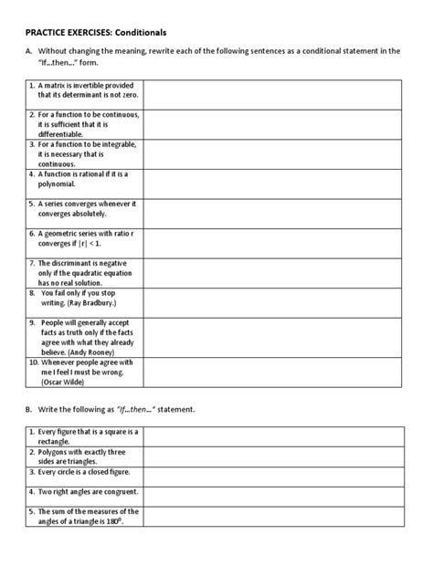 Practice Exercises Conditionals Pdf Mathematical Concepts