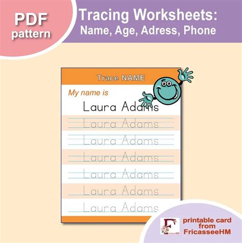 Printable Handwriting Practice Name Age Address Phone Number Personalized Tracing Worksheet