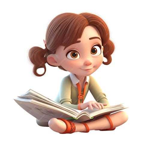 Premium Photo 3d Digital Render Of A Cute Girl Reading A Book Isolated On White Background