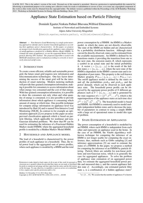 Pdf Appliance State Estimation Based On Particle Filtering
