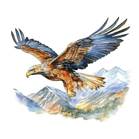 산맥 위를 나는 독수리 그림 Generative Ai 이미지 프리미엄 사진