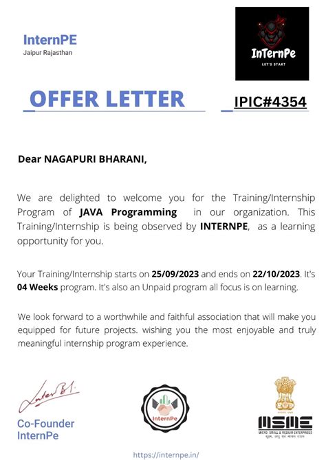 bharani nagapuri on linkedin internship