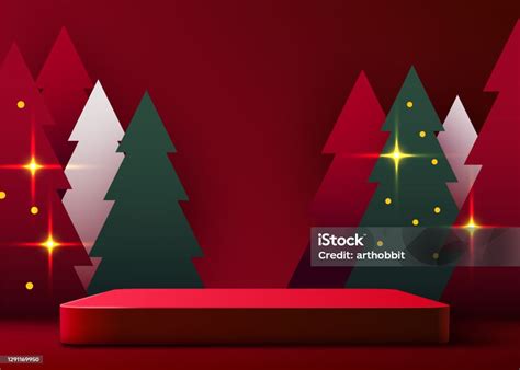장면을 모의 쇼 화장품 디스플레이에 대한 연단 모양 무대 받침대 또는 플랫폼 나무 크리스마스 겨울 크리스마스 빨간색 배경 연단에