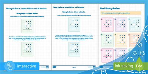 Missing Numbers In Column Addition And Subtraction Ages 7 8