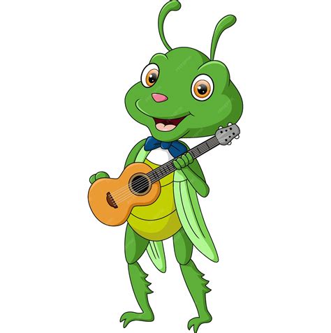 Premium Vector Cute Grasshopper Cartoon With Guitar