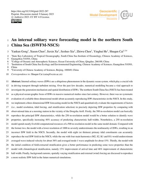 Pdf An Internal Solitary Wave Forecasting Model In The Northern South