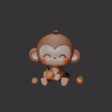 🐒 Cute Monkey With Pumpkins Stl And Glb File For 3d Printing