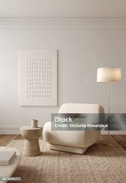 가구와 장식이 있는 현대적인 클래식 화이트 베이지 인테리어 카펫 배경 대형 현대 일본 램프와 자연 전망 3d 렌더링