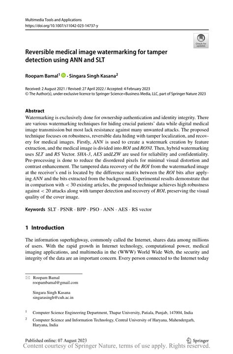 reversible medical image watermarking for tamper detection using ann
