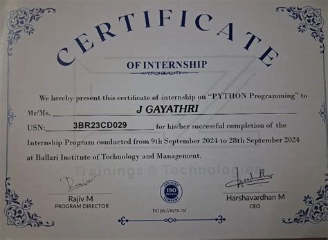 gayathri j on linkedin successfully completed a python internship