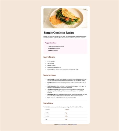 Frontend Mentor Omelette Recipe Page Using Html And Css Coding