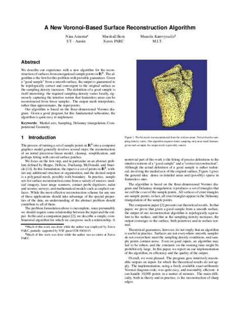 Pdf A New Voronoi Based Surface Reconstruction Algorithm