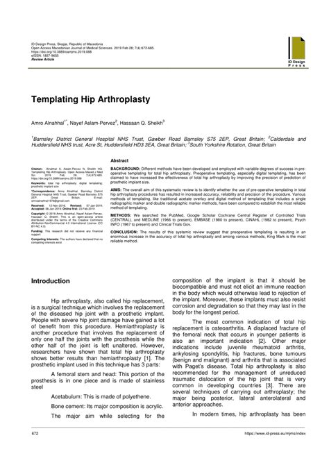 Pdf Templating Hip Arthroplasty