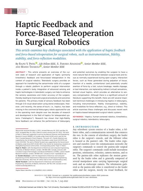 Haptic Feedback And Force Based Teleoperation For Surgical Robotics
