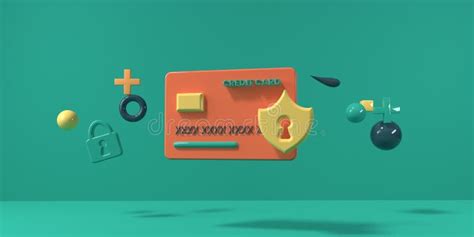 Credit Card Security Theme Credit Card And Shield Icon 3d Stock