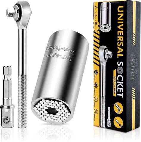 Universal Socket Tool Set 3 Piece 7 19mm Ratchet Super Socket Wrench With Power Drill Adapter