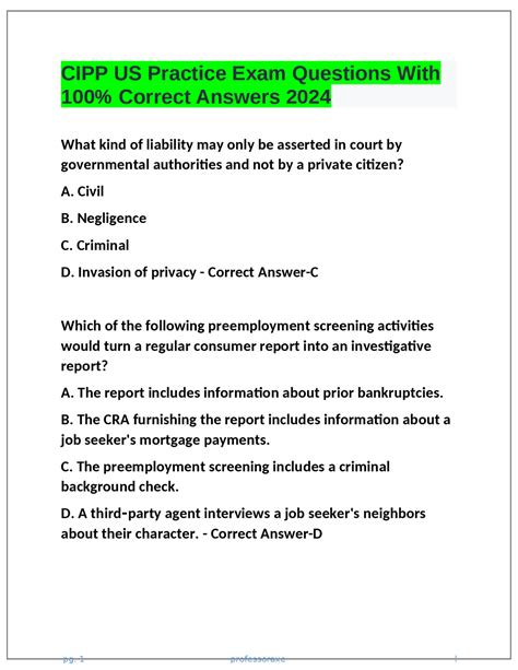 Cipp Us Practice Exam Questions With 100 Correct Answers 2024 Exams Advanced Education Docsity