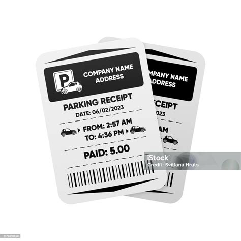 주차 영수증 2개 주차 미터기에서 확인하십시오 차량 스탠드에서 차량 숙박 또는 입구 및 출구 티켓 가격 주차 구역 개념 벡터 그림입니다 가격에 대한 스톡 벡터 아트 및 기타