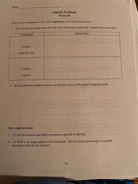 Solved Name Aspirin Synthesis Pre Lab This Pre Lab Chegg Com