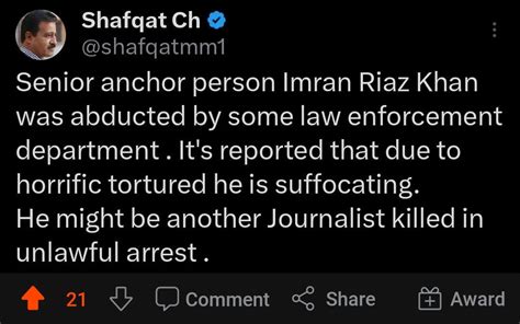 Journalist Imran Riaz Khan Is Currently Being Tortured Terribly He Is In Critical Condition