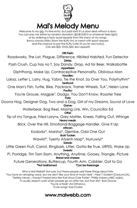 Mal Webb Site Melody Menu