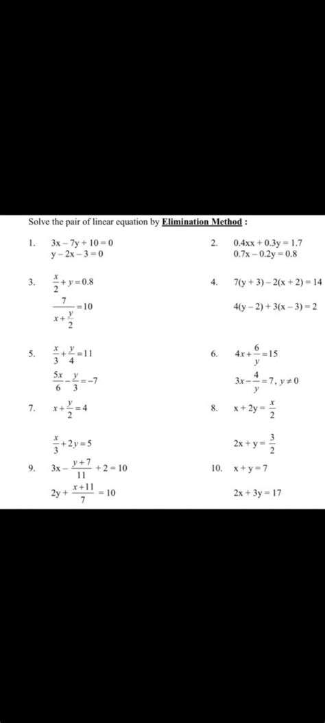 Solve The Pair Of Linear Equation By Elimination Method 3x 7y100