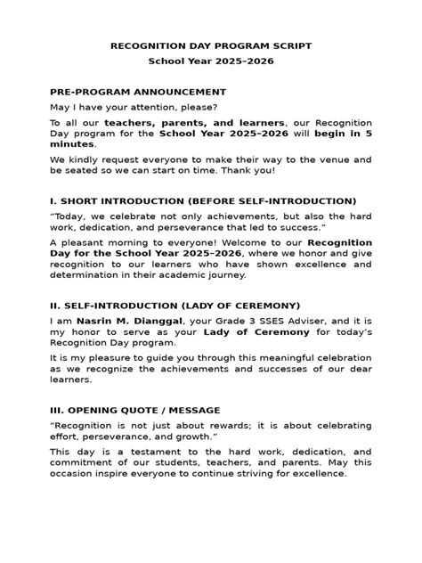 Recognition Day Program Script March 2026 Pdf