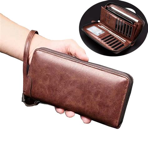 Cartera Larga Con Cremallera Para Hombre Cartera Rfid De Cuero Pu De