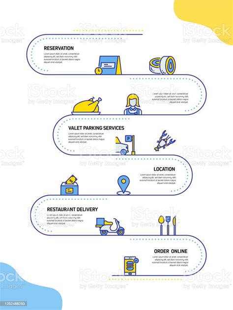 레스토랑 음식 및 음료 관련 프로세스 인포그래픽 템플릿 프로세스 타임라인 차트 선형 아이콘이 있는 워크플로 레이아웃 건강한 식생활에 대한 스톡 벡터 아트 및 기타 이미지