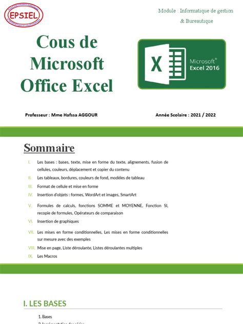 Cours Microsoft Office Excel Pdf Microsoft Excel Visual Basic For
