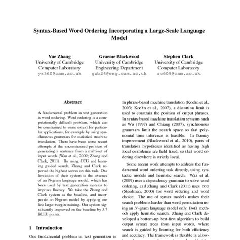 Syntax Based Word Ordering Incorporating A Large Scale Language Model Acl Anthology