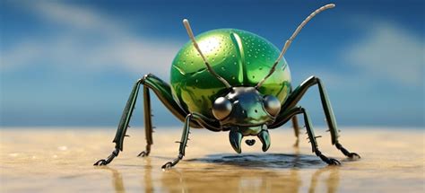 Premium Photo A Green Bug With A Big Round Ball On Its Head