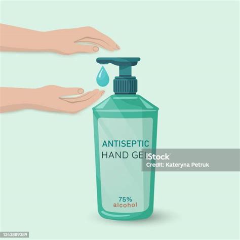 알코올 위생 젤 손에 액체 살균 비누 세균 박테리아 및 바이러스로부터 보호하는 소독제 스킨 케어 항균 포뮬러 의료 설계를 위한 벡터 일러스트레이션 건강관리와 의술에 대한