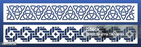 레이저 절단 테두리 책갈피 또는 장식 인테리어 패널 추상 기하학적 패턴 아일랜드 셀틱 장식 Cnc 절단 스텐실 종이 예술 나무 조각 금속 장식 벡터 일러스트레이션 켈트양식에